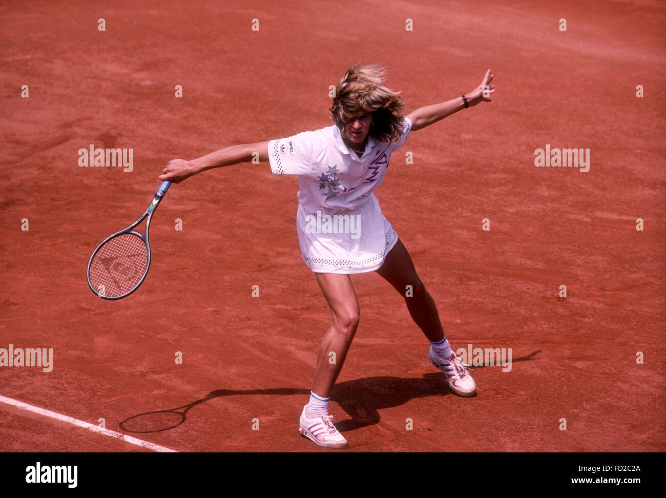 Steffi Graf (GER) competing at the 1988 French Open in the year she won ...