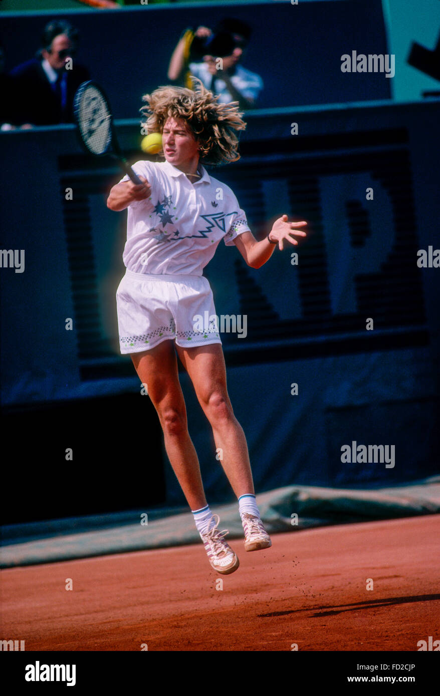Steffi Graf (GER) competing at the 1988 French Open in the year she won ...