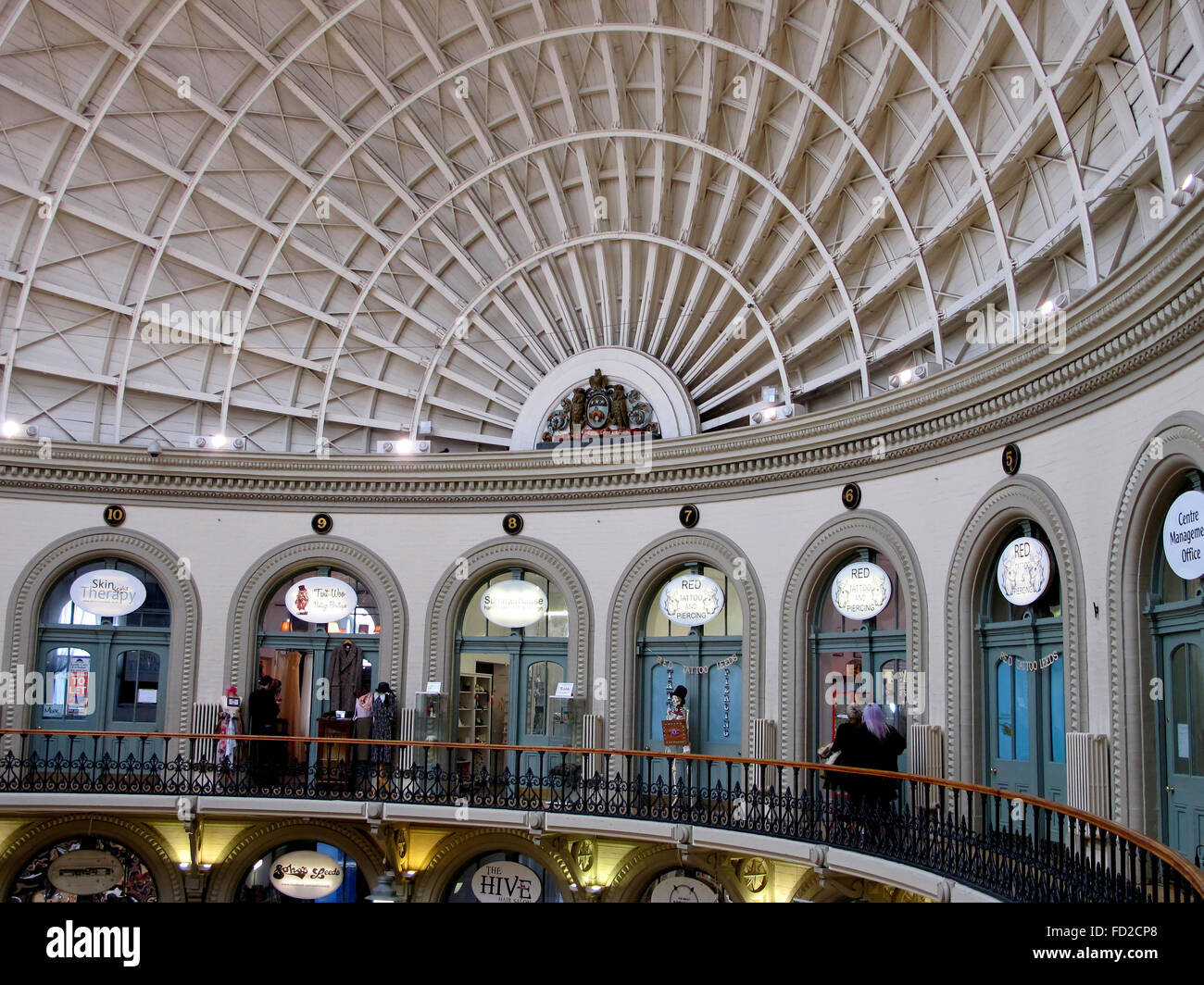 The architectural roof and top floor inside Corn Exchange at Leeds in ...