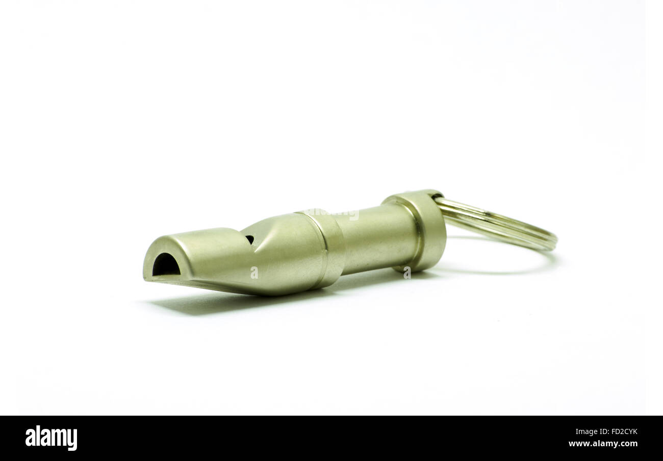 Isolated golden whistle over white background with key ring Stock Photo ...