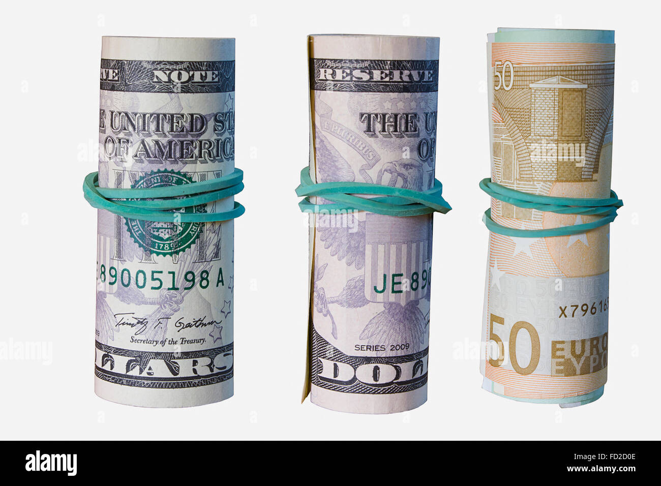 Rolled banknote on a white background isolated Stock Photo - Alamy