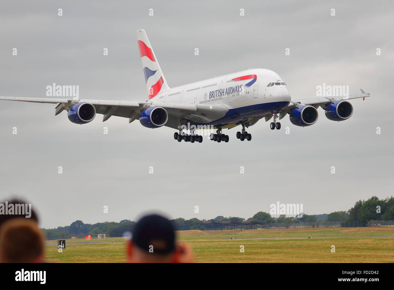 British Airways Airbus A380-800 G-XLEA landing at RAF Fairford during ...