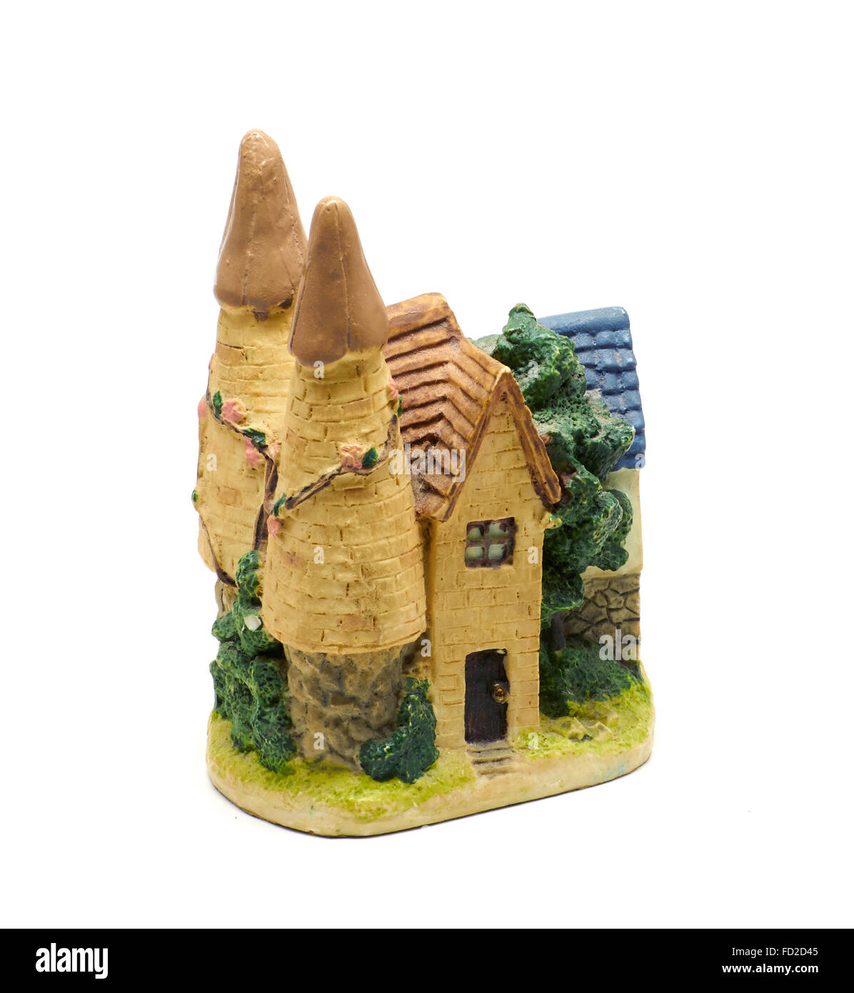 Back of clay miniature castle with green trees Stock Photo - Alamy