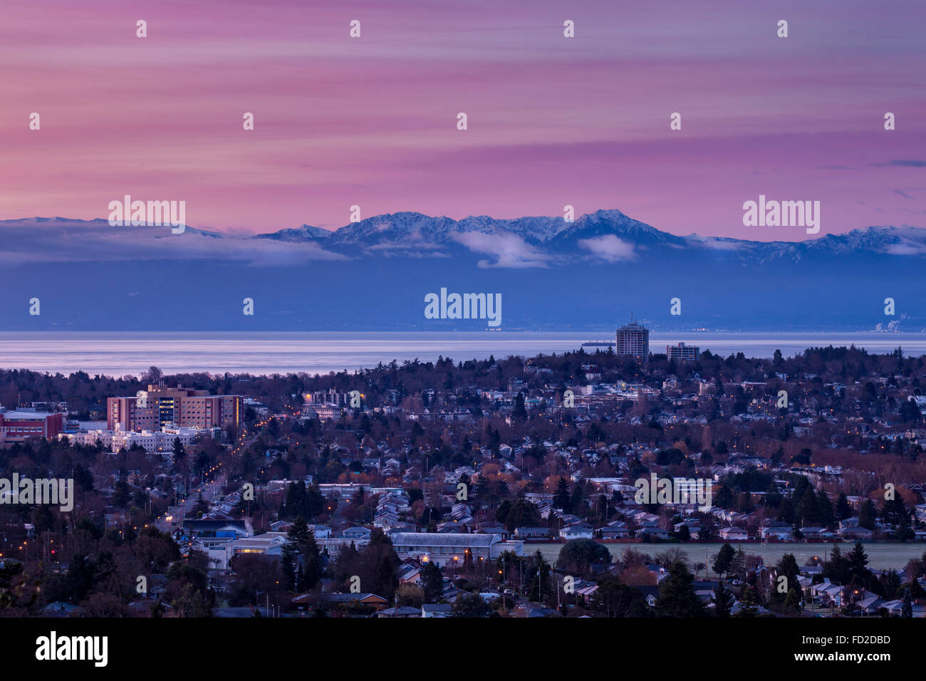 Pre sunrise sky and city of Victoria in morning-Victoria, British ...