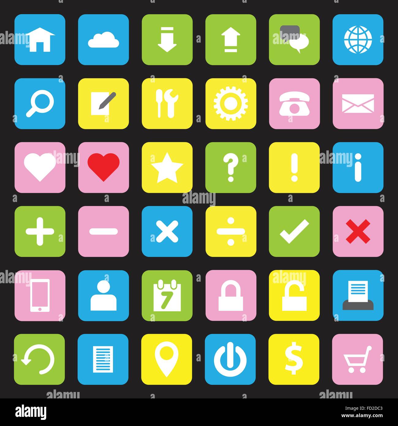 [EPS10] web icon set flat style on colorful rounded rectangle Stock ...