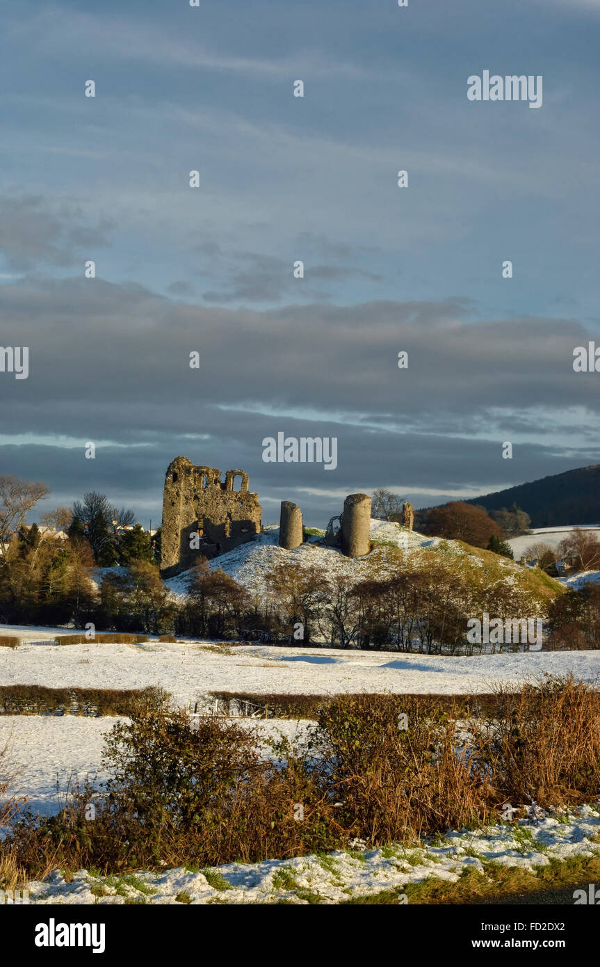 Clun Castle in the snow. Shropshire. England. UK. Europe Stock Photo ...