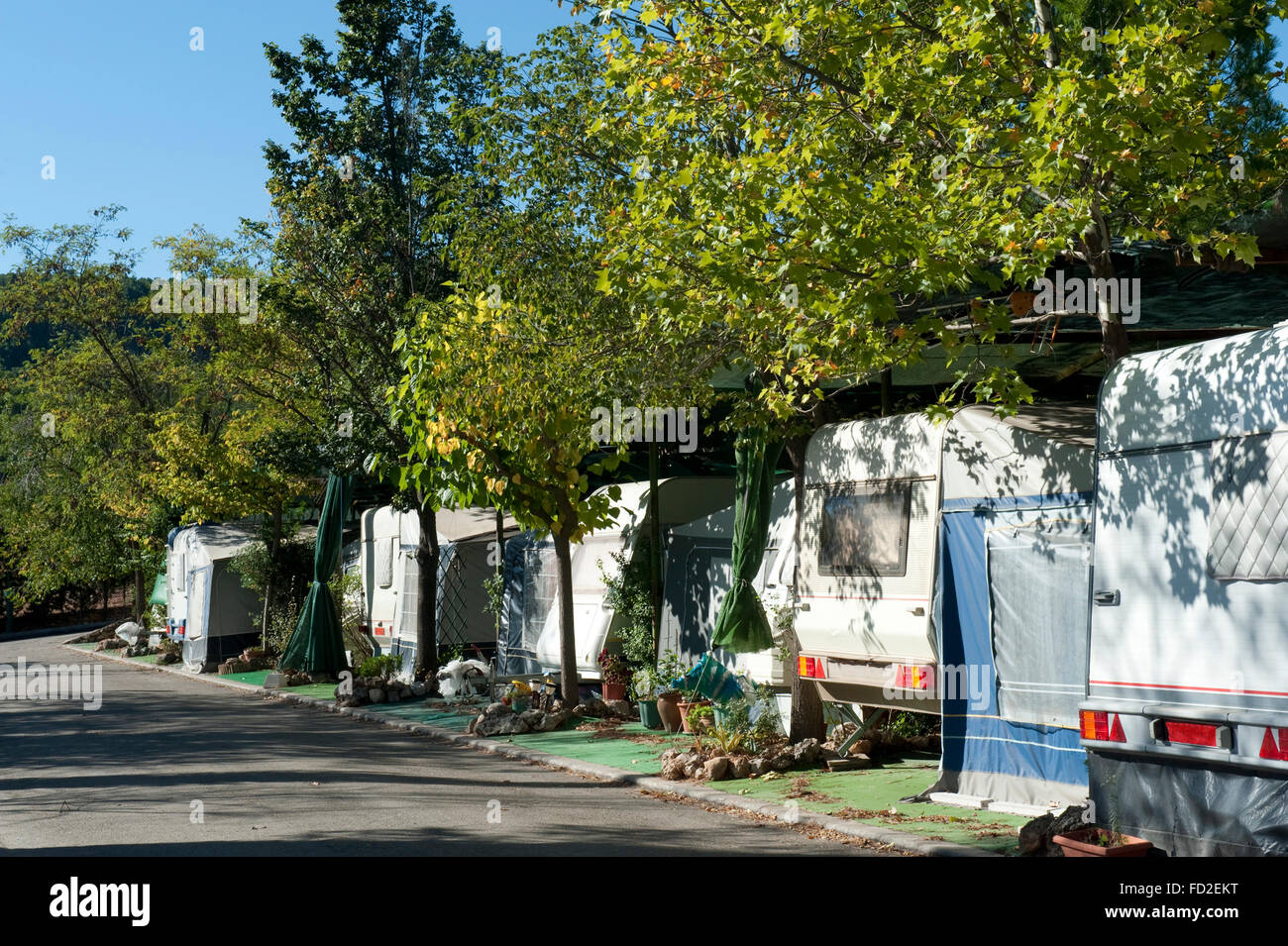 Camping in Spain with a lot of caravans Stock Photo - Alamy