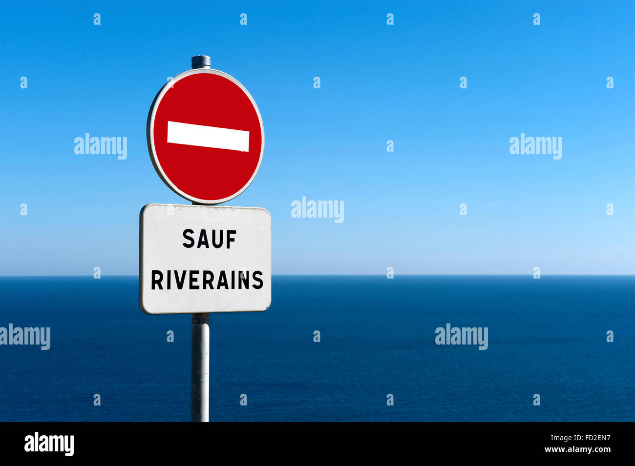 Traffic sign at the beach in France with French text that means only ...