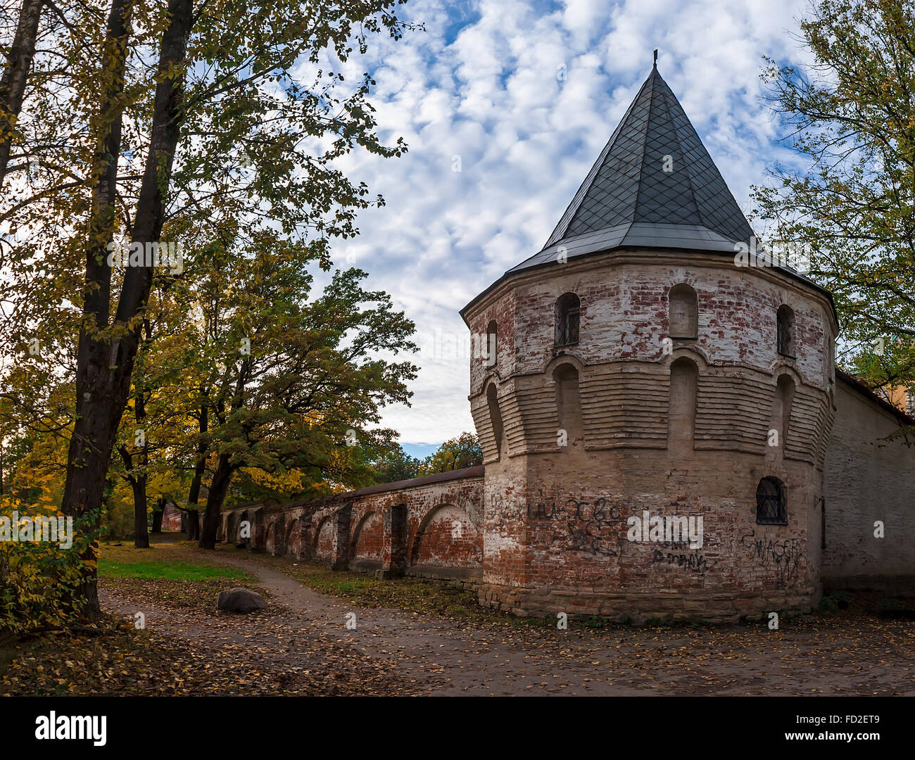 Medieval tower in autumn scene Stock Photo - Alamy