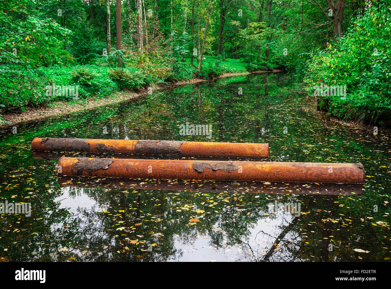 Rusty pipes in the pond Stock Photo - Alamy