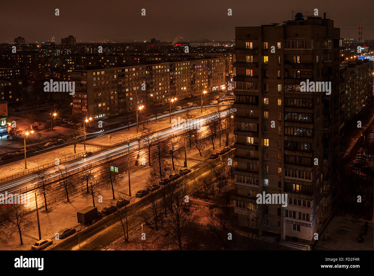 Night street in sleeping quarters Stock Photo - Alamy