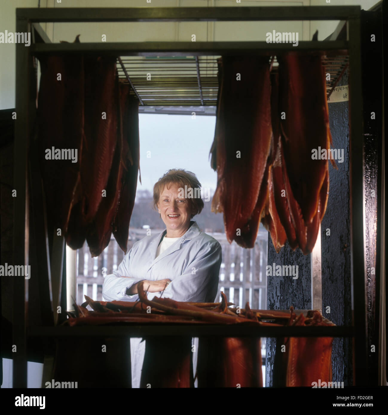 Marilyn Rattray and salmon smoking expert Jack Wilkinson with some of ...