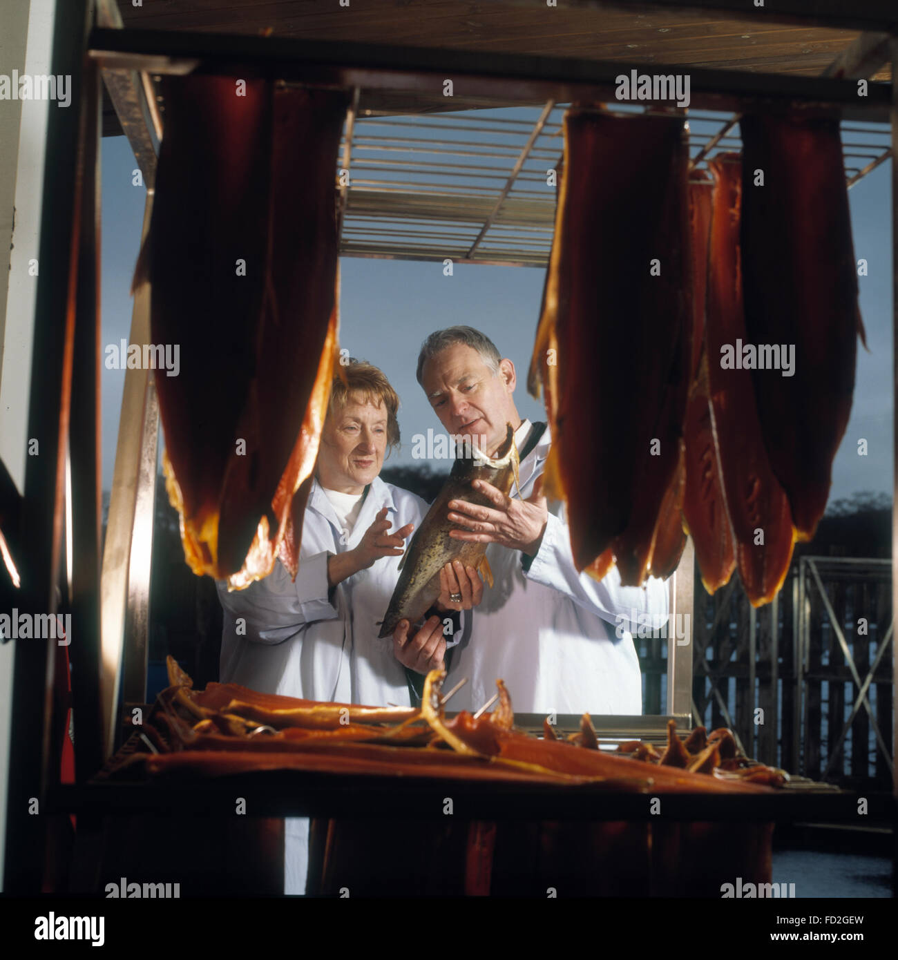Marilyn Rattray and salmon smoking expert Jack Wilkinson with some of ...