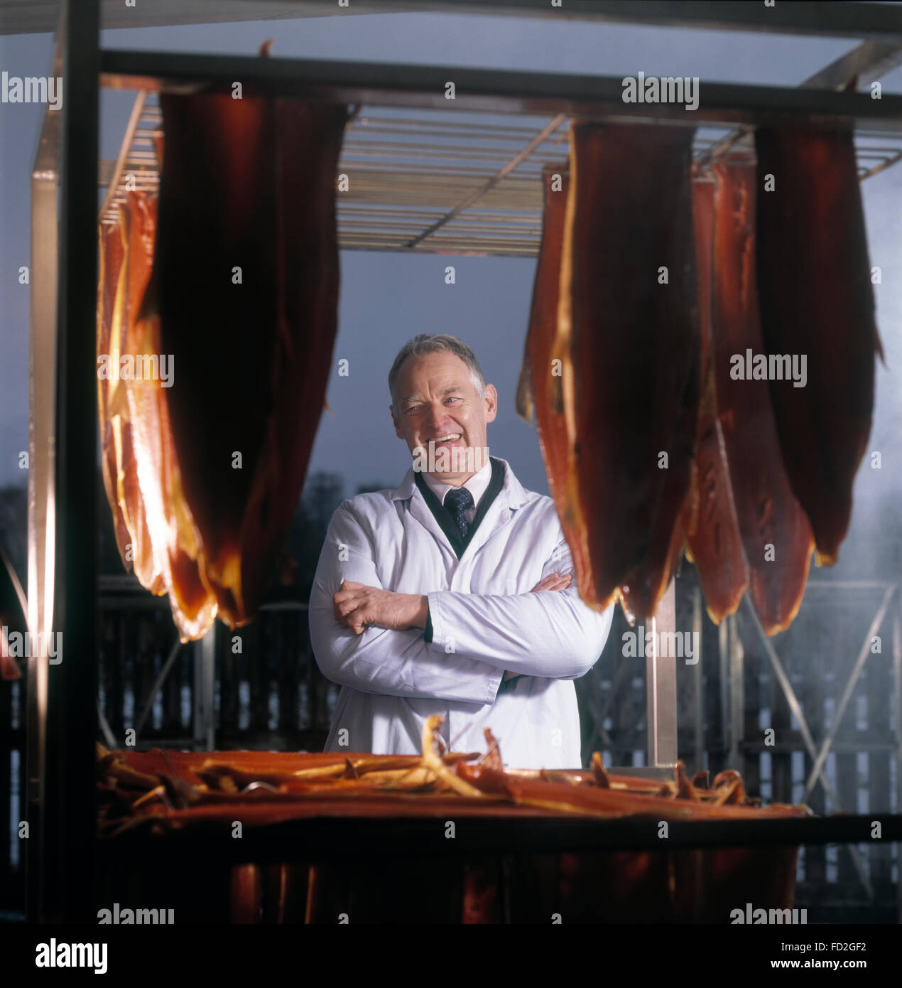 Marilyn Rattray and salmon smoking expert Jack Wilkinson with some of ...