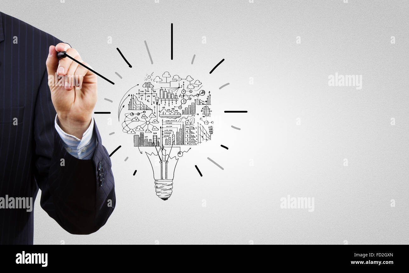 Close up of businessman hand drawing business strategy sketches Stock ...