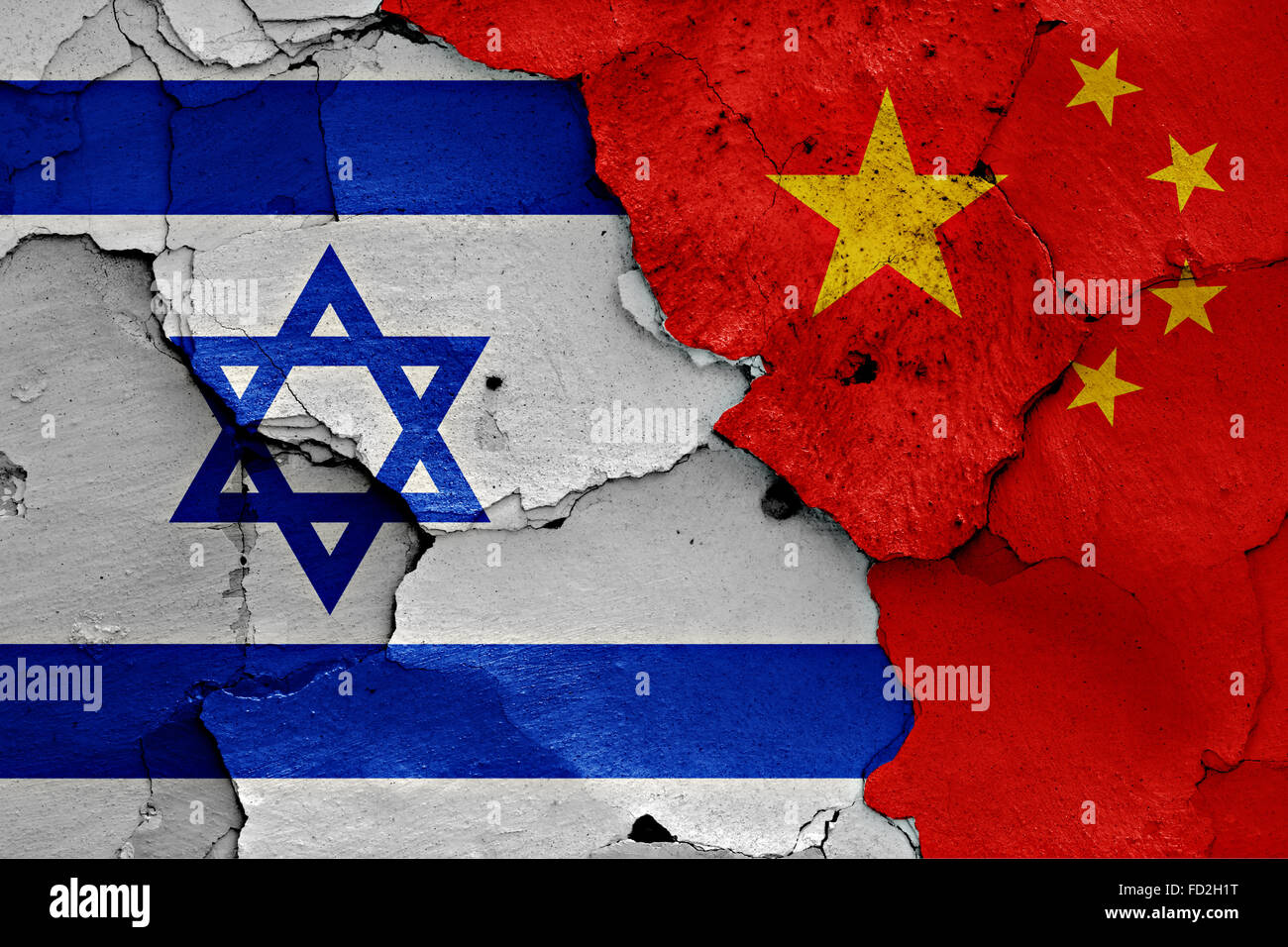 flags of Israel and China painted on cracked wall Stock Photo - Alamy