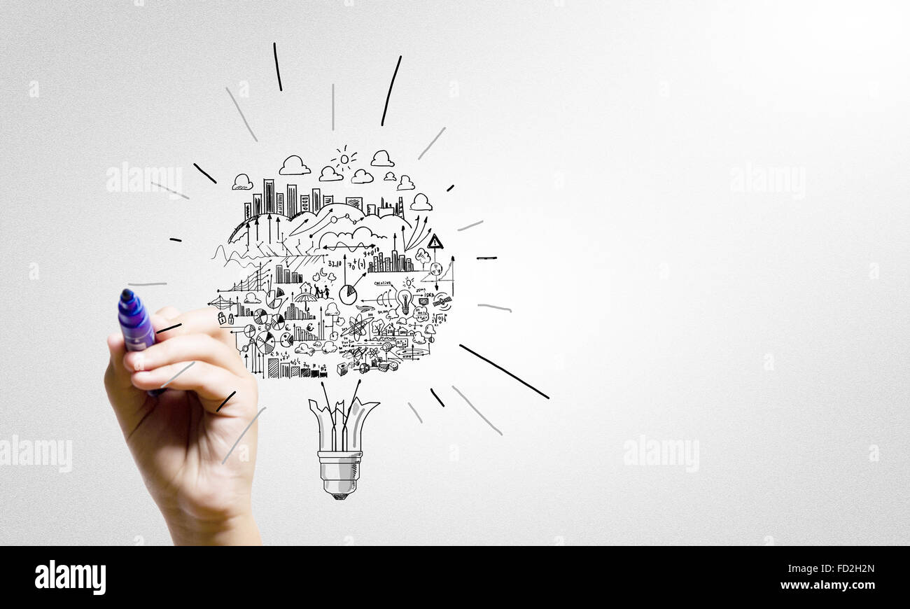 Close up of businessman hand drawing business strategy sketches Stock ...