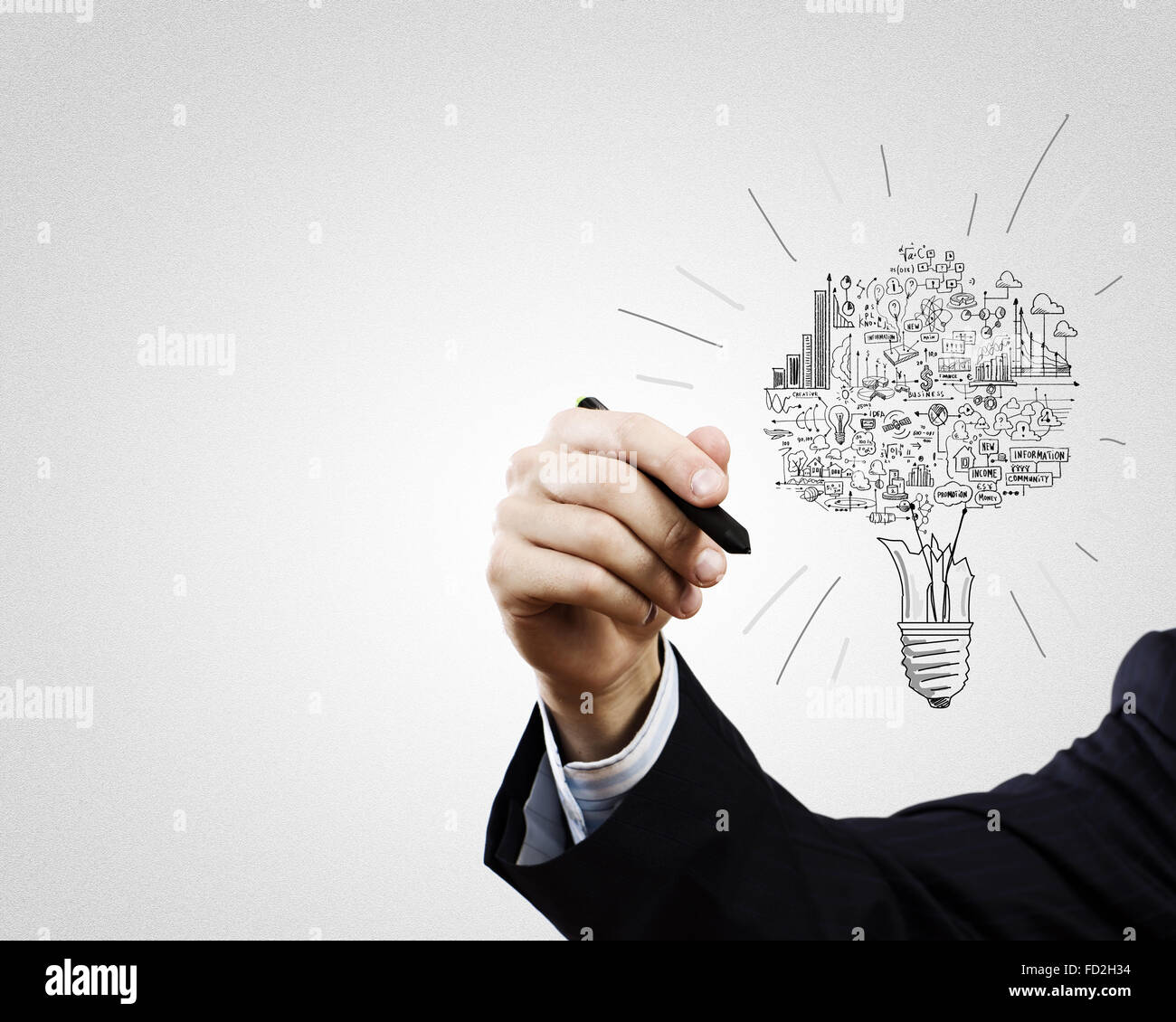 Close up of businessman hand drawing business strategy sketches Stock ...