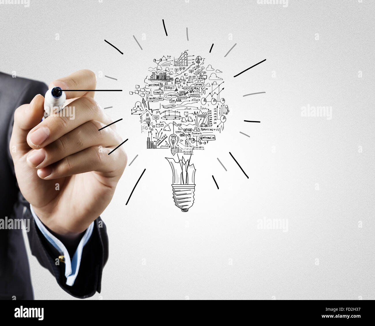 Close up of businessman hand drawing business strategy sketches Stock ...