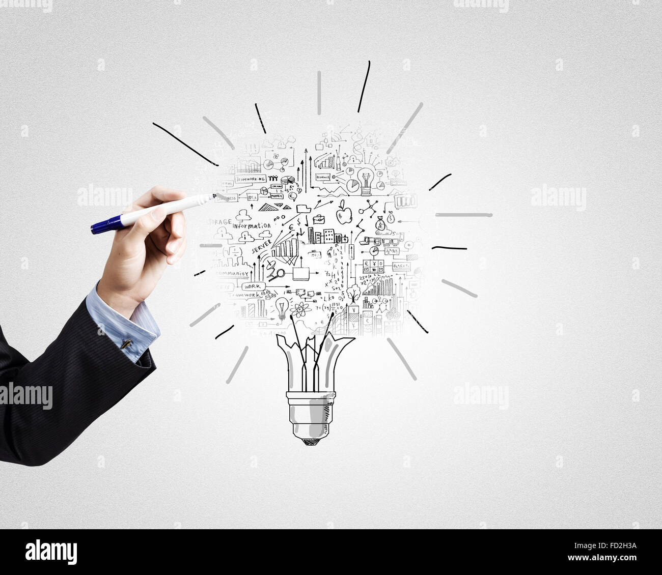 Close up of businessman hand drawing business strategy sketches Stock ...