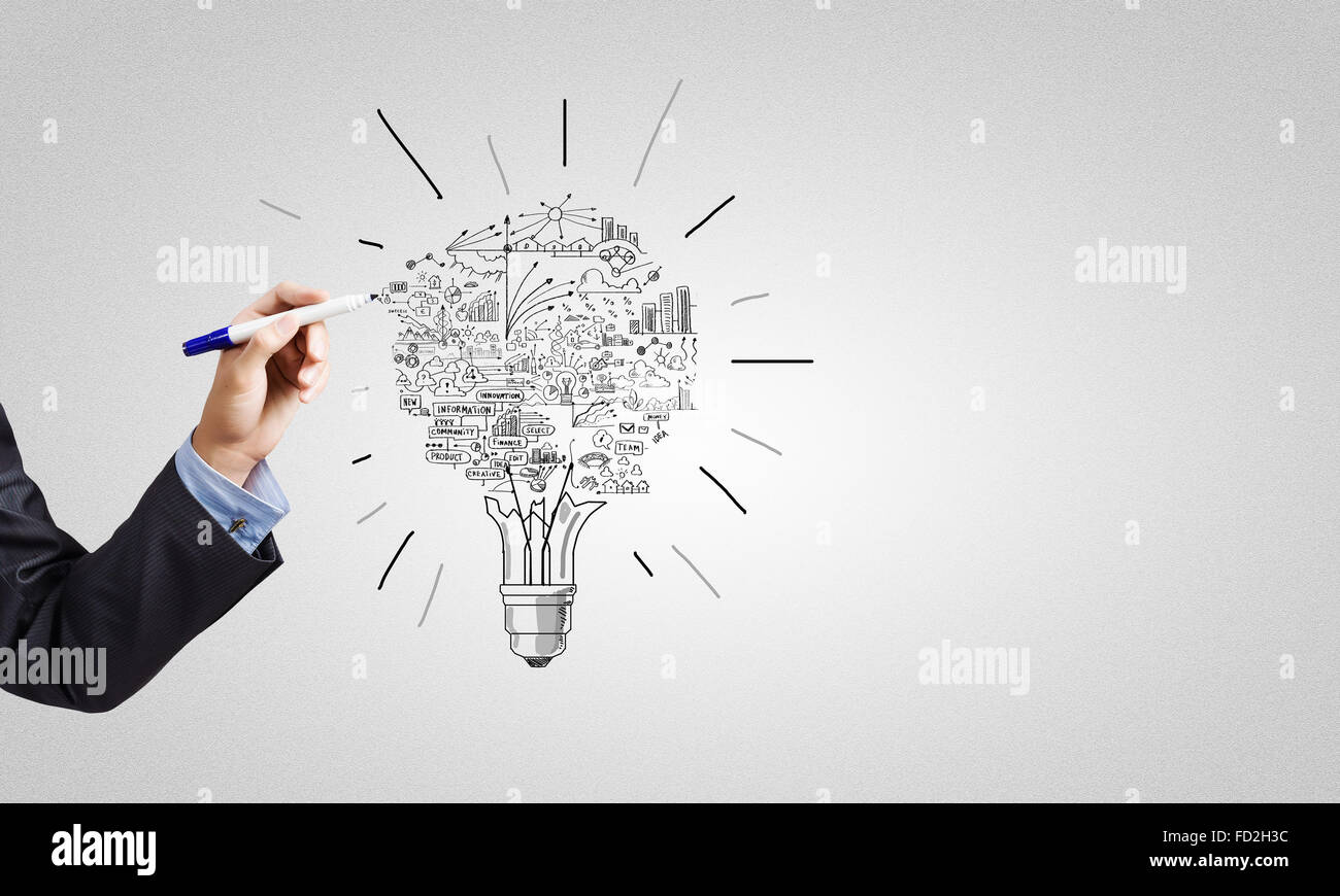 Close up of businessman hand drawing business strategy sketches Stock ...