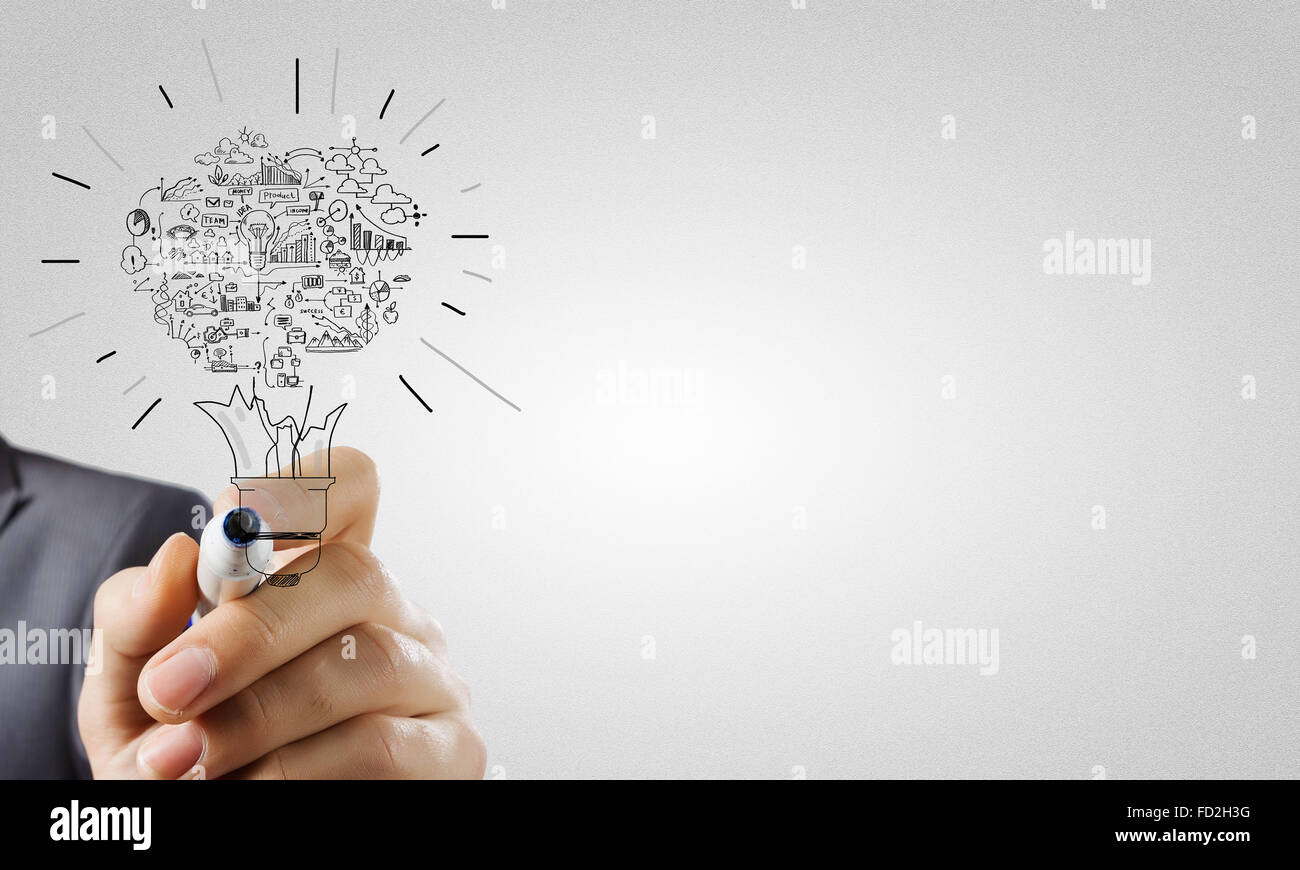 Close up of businessman hand drawing business strategy sketches Stock ...