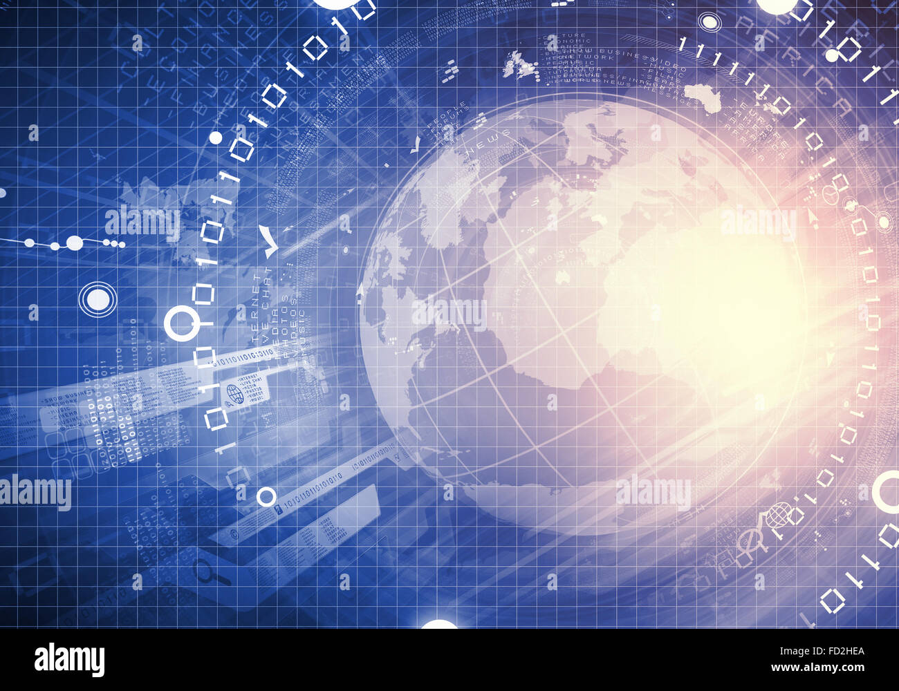Blue digital background image with globe and map Stock Photo - Alamy