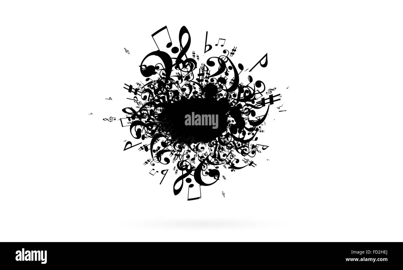 Conceptual image with black music signs on white backdrop Stock Photo ...