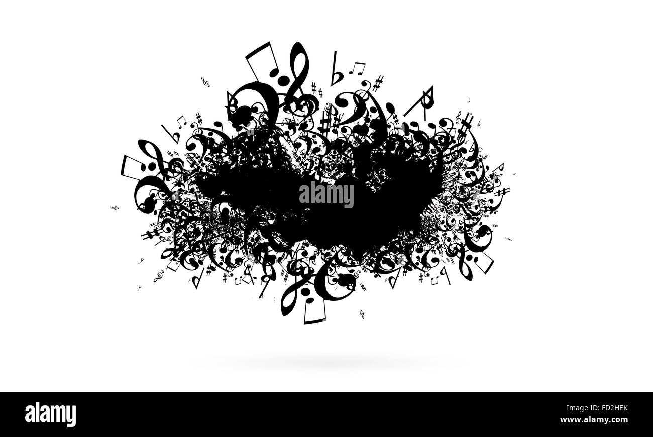 Conceptual image with black music signs on white backdrop Stock Photo ...