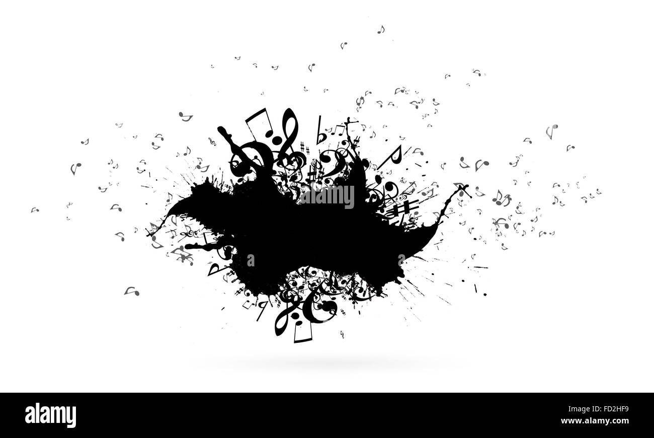 Conceptual image with black music signs on white backdrop Stock Photo ...