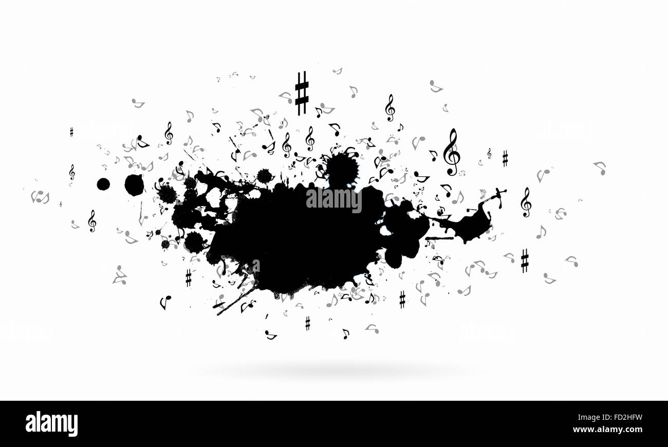 Conceptual image with black music signs on white backdrop Stock Photo ...