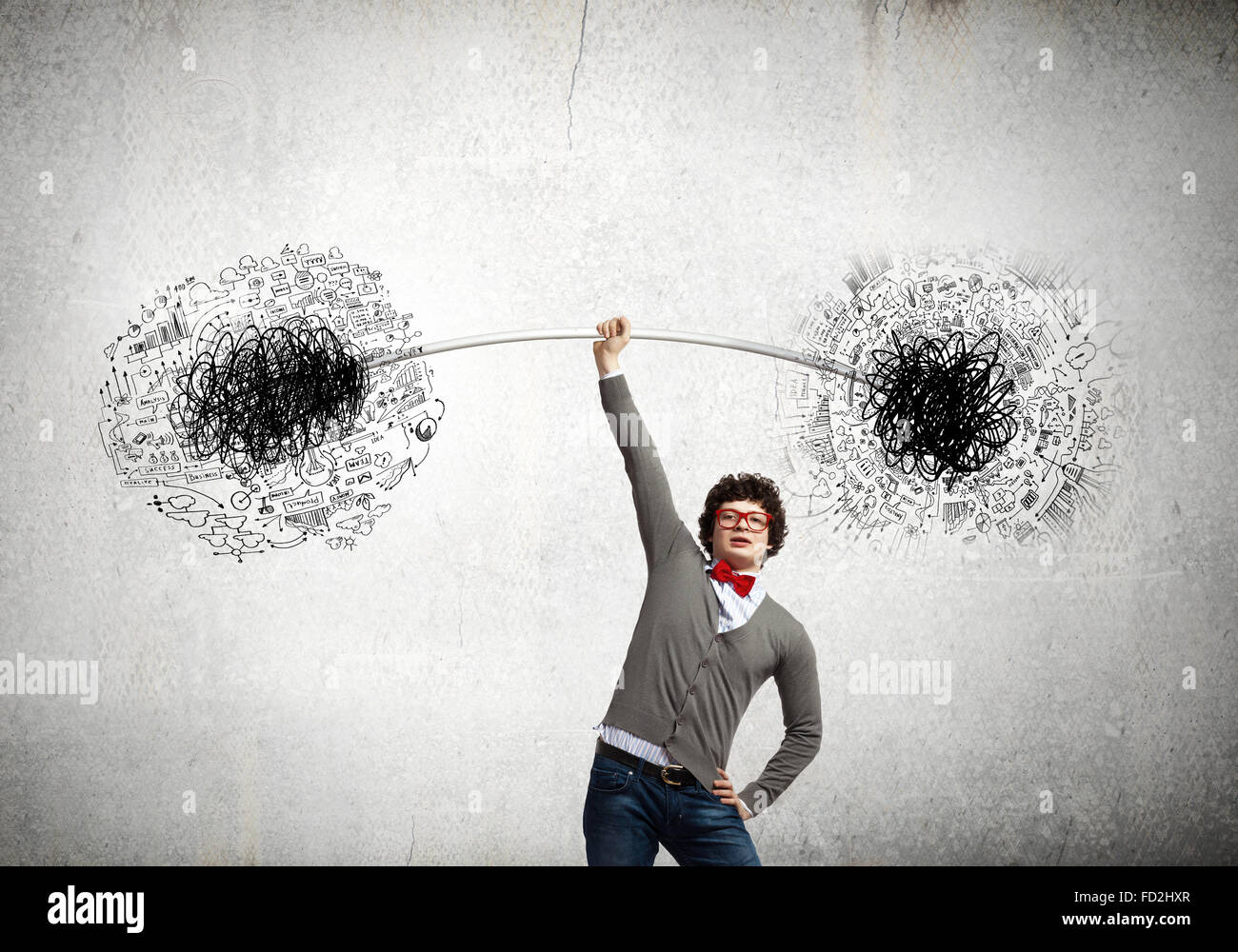 Young strong man lifting barbell on one hand Stock Photo - Alamy