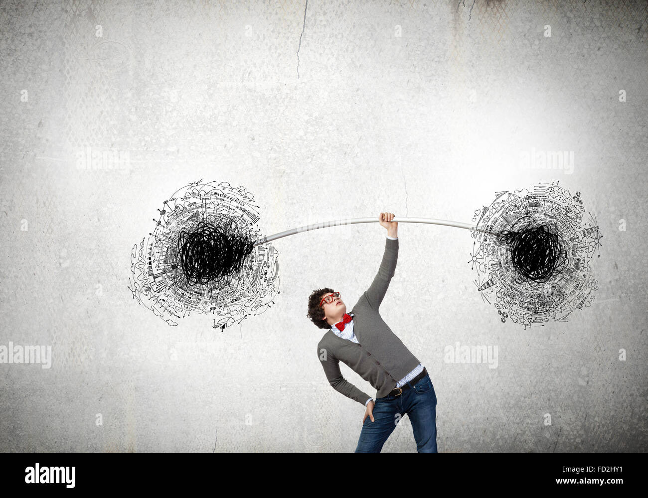 Young strong man lifting barbell on one hand Stock Photo - Alamy