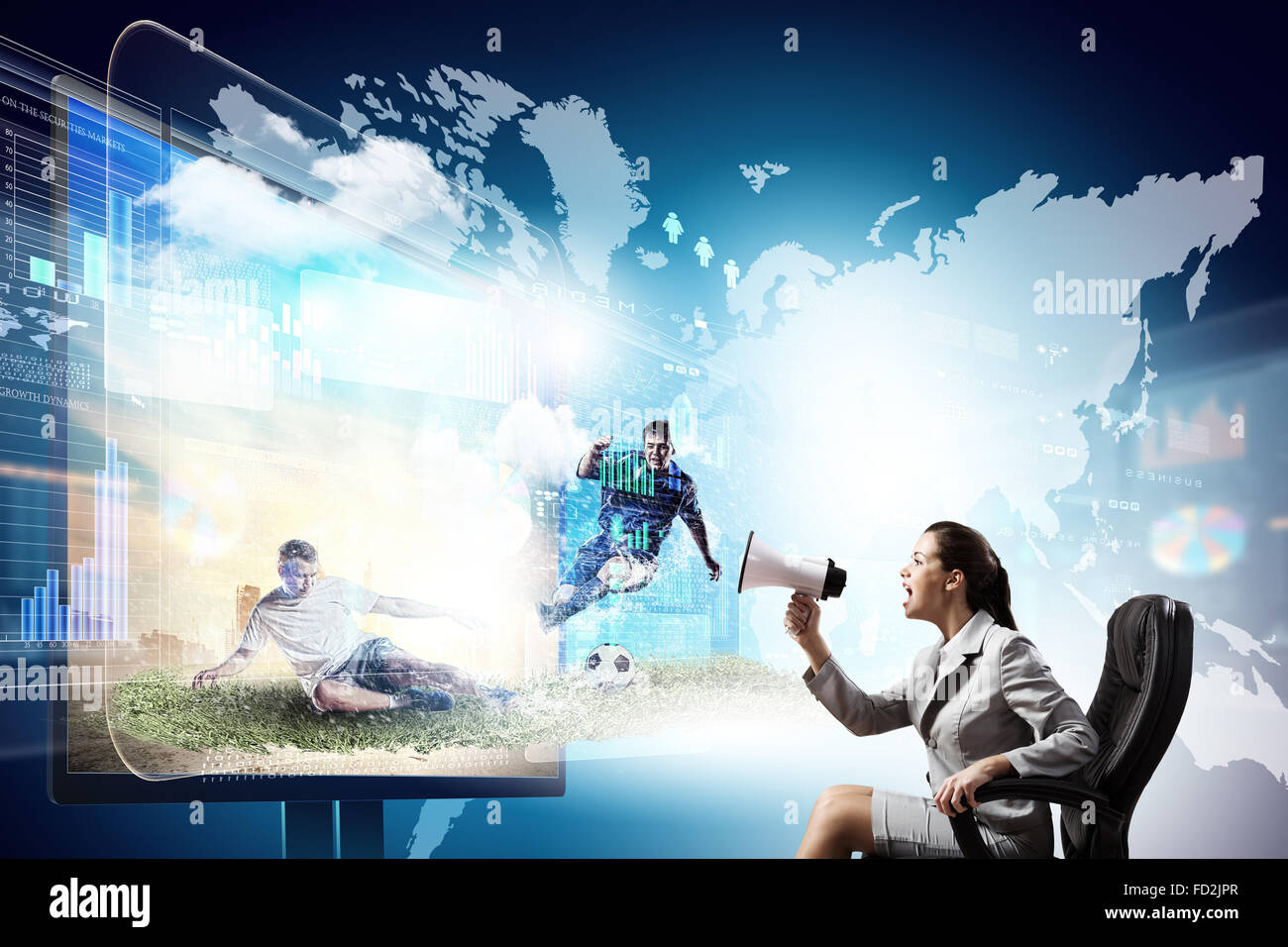 Emotional woman watching football match on 3 d tv Stock Photo - Alamy