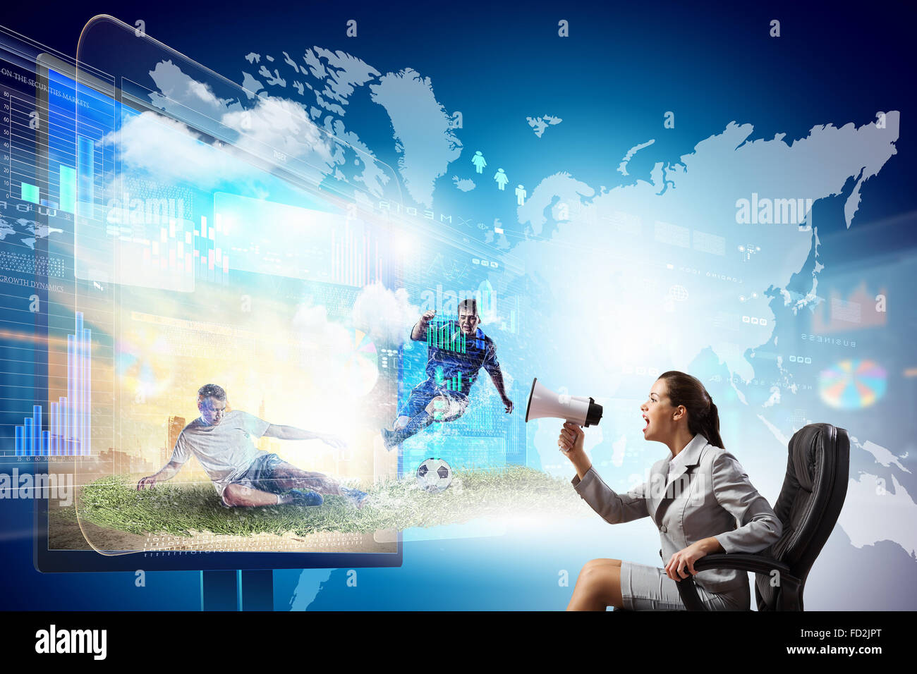 Emotional woman watching football match on 3 d tv Stock Photo - Alamy