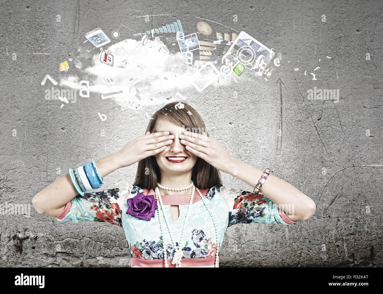 Young pretty woman hiding eyes behind hands Stock Photo - Alamy
