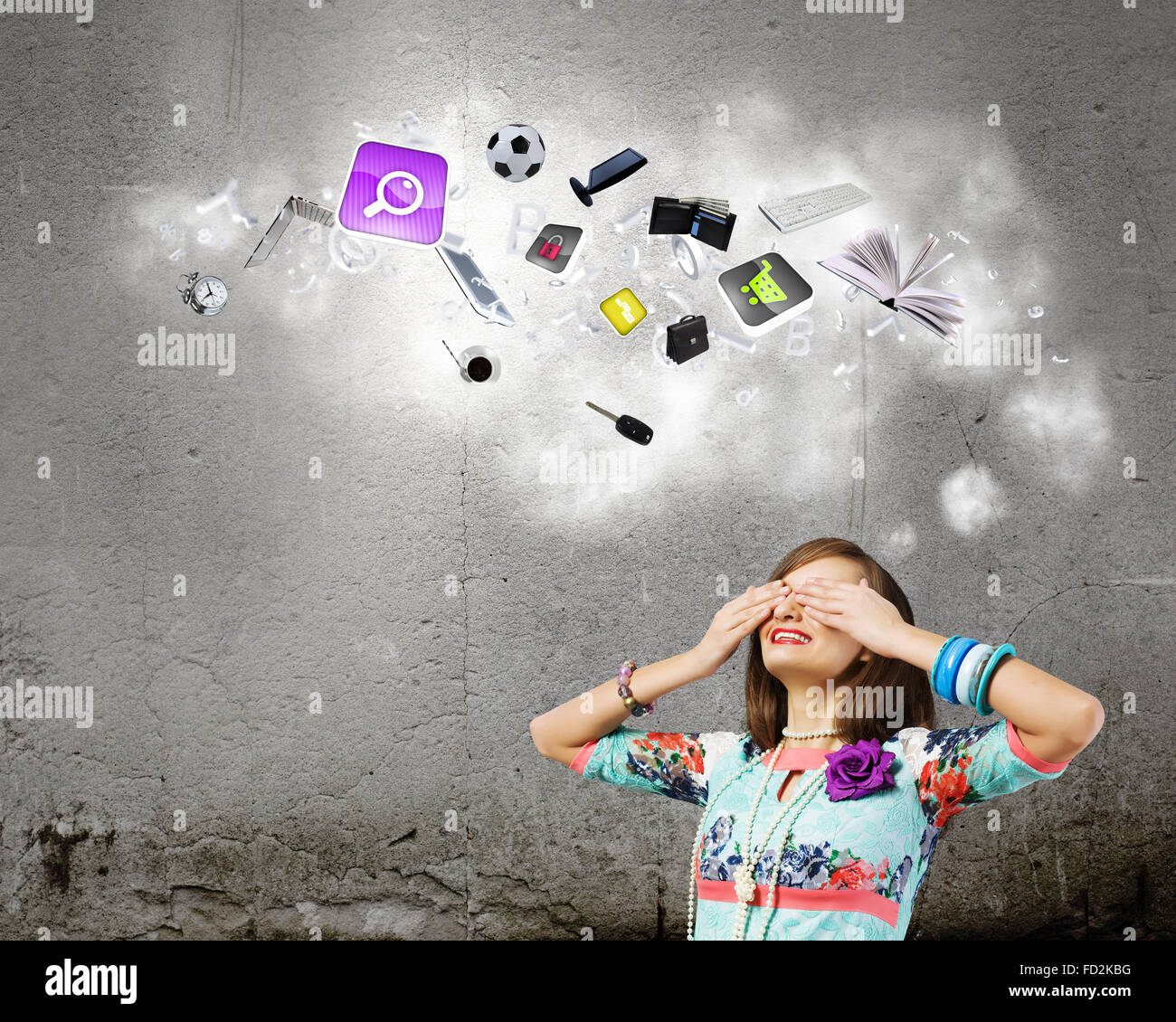 Young pretty woman hiding eyes behind hands Stock Photo - Alamy