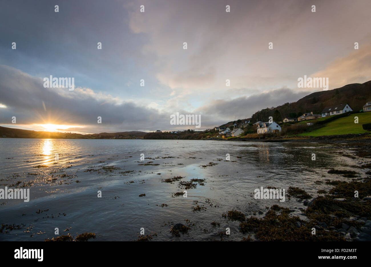 Sunrise over the bay in Portree, Isle of Skye Scotland UK Stock Photo ...