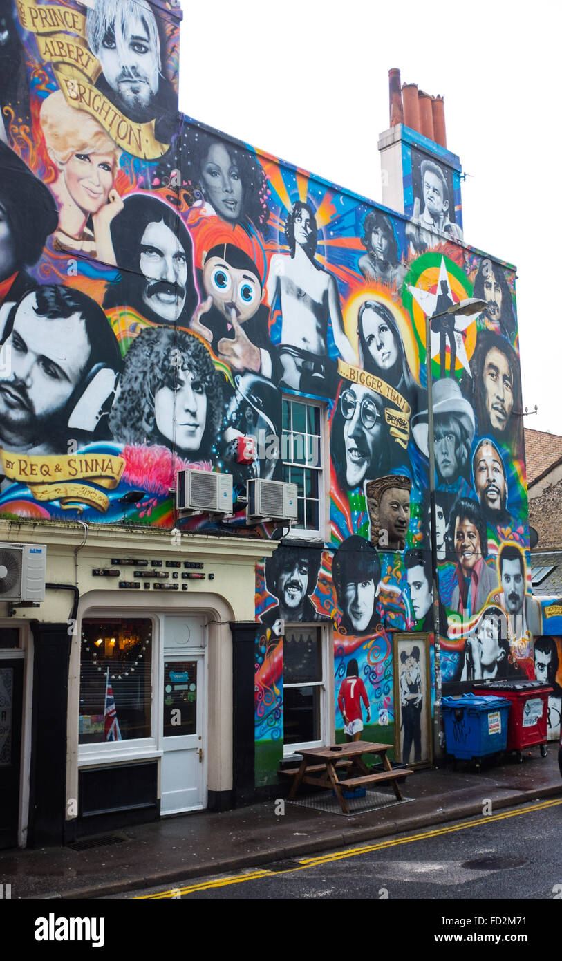 Prince Albert pub in Trafalgar Street Brighton covered in mural of rock ...