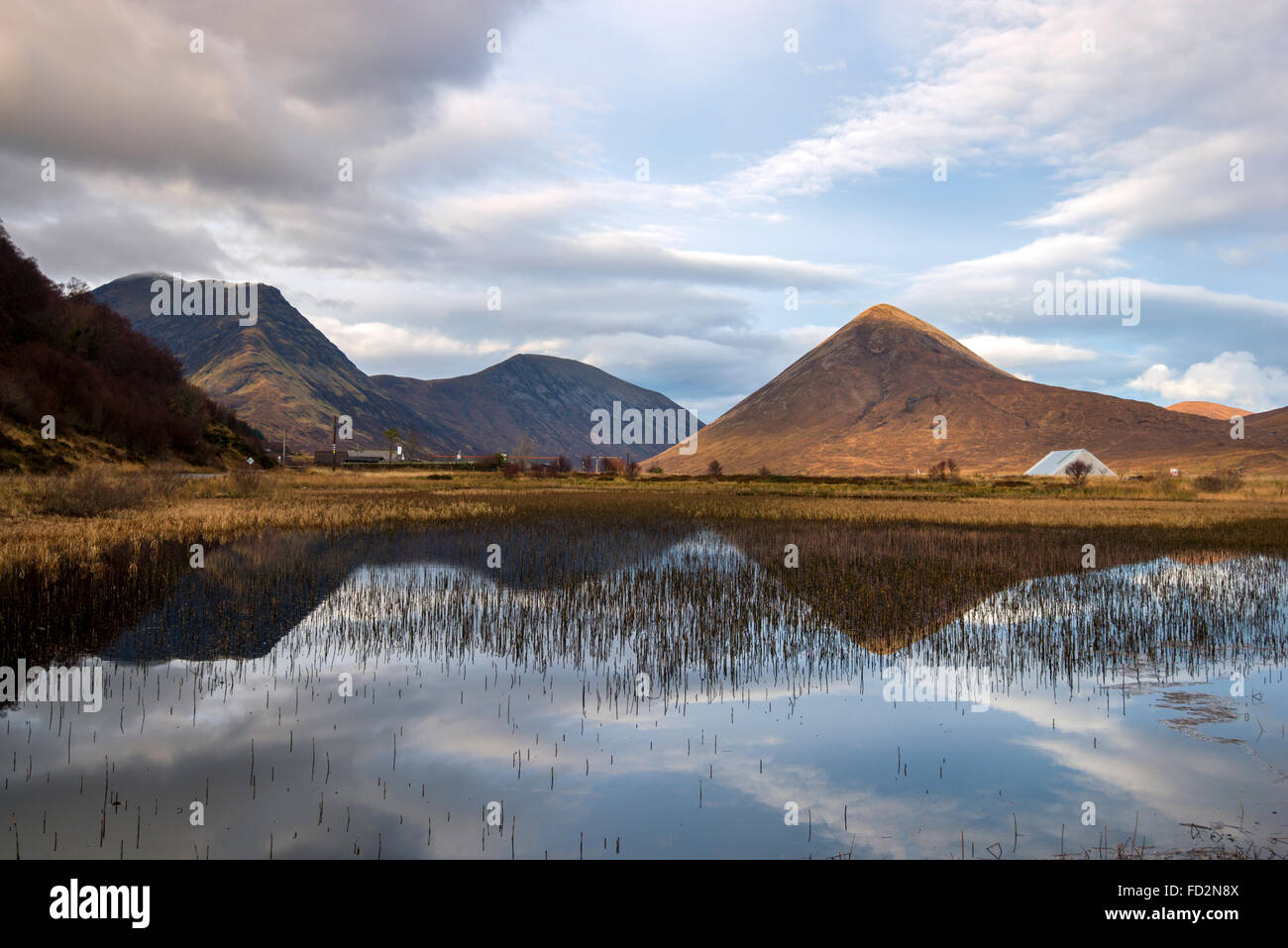Reflections on a small Lochan at Kilmarie on the Elgol Road, Isle of ...