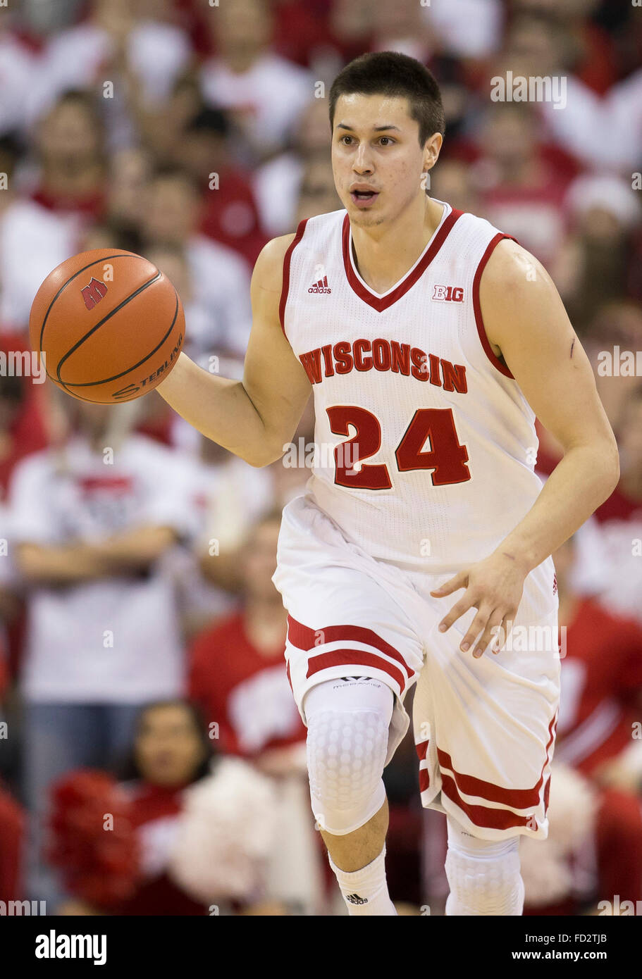 January 26, 2016: Wisconsin Badgers guard Bronson Koenig #24 in action ...