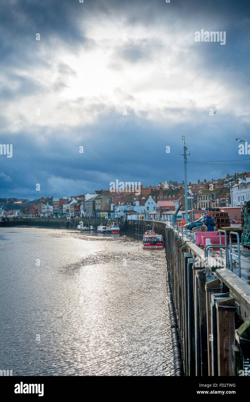 Waterfront along Pier Road on the West side of Whitby Harbour Stock ...