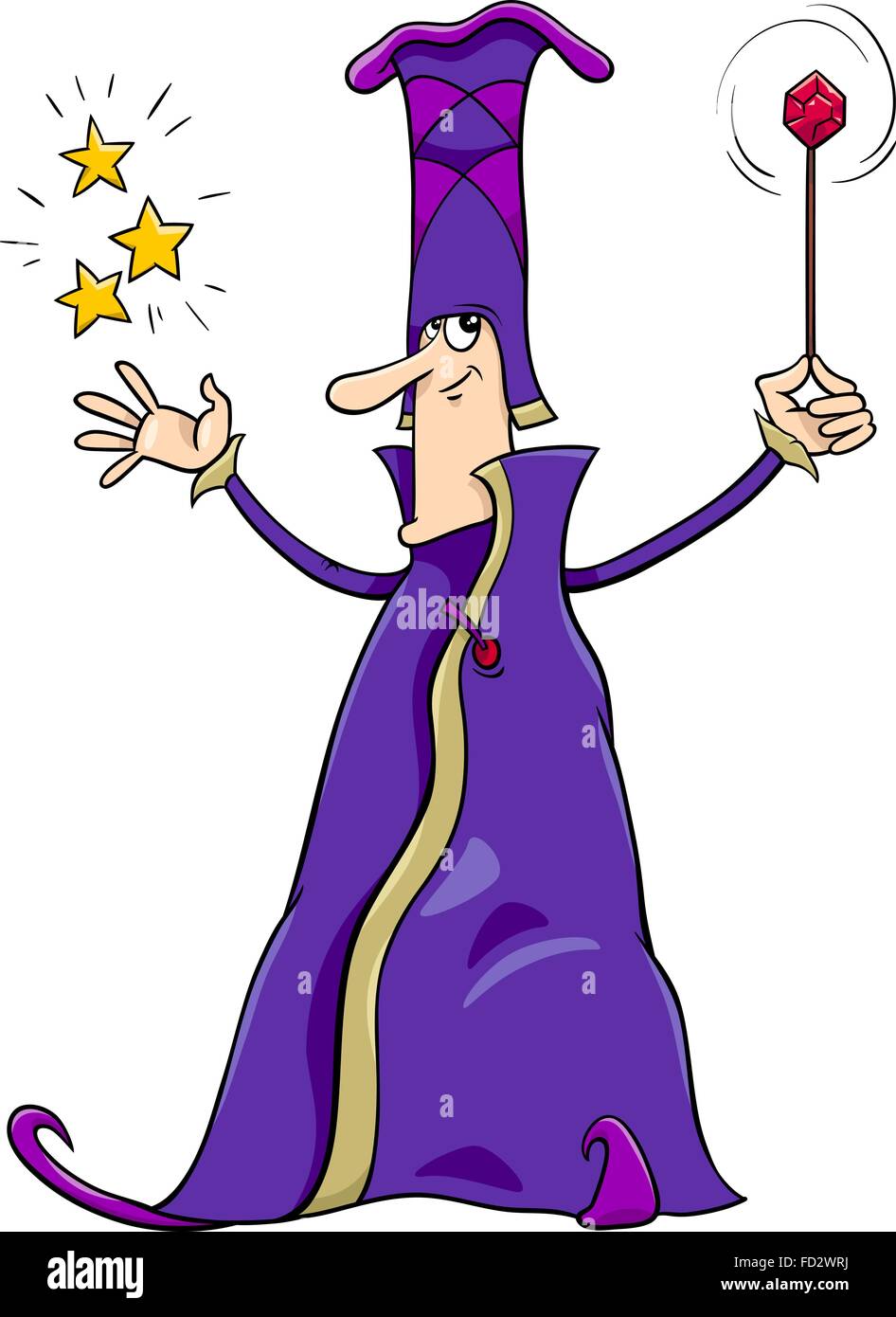 Cartoon illustration of Wizard or Sorcerer Fantasy Character Casting a ...