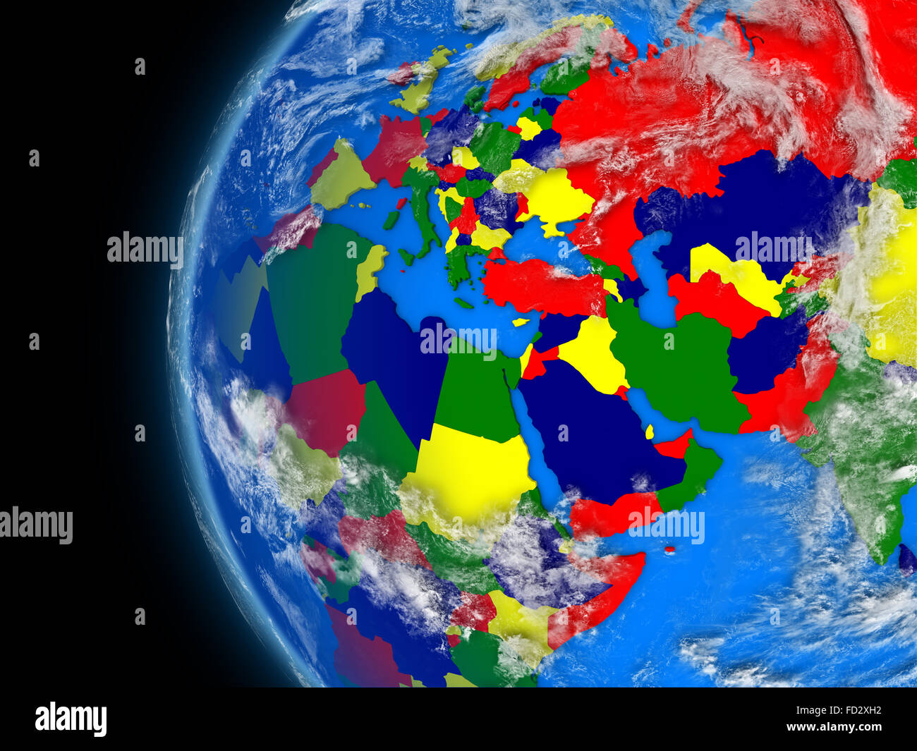 Illustration of EMEA region on political globe with atmospheric ...