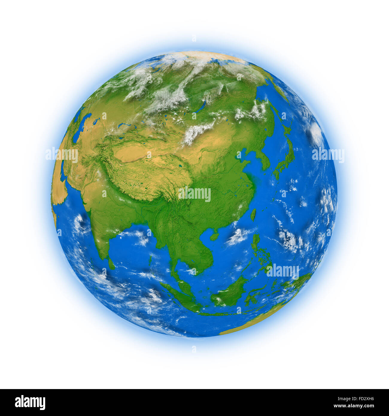 Southeast Asia on blue planet Earth isolated on white background ...