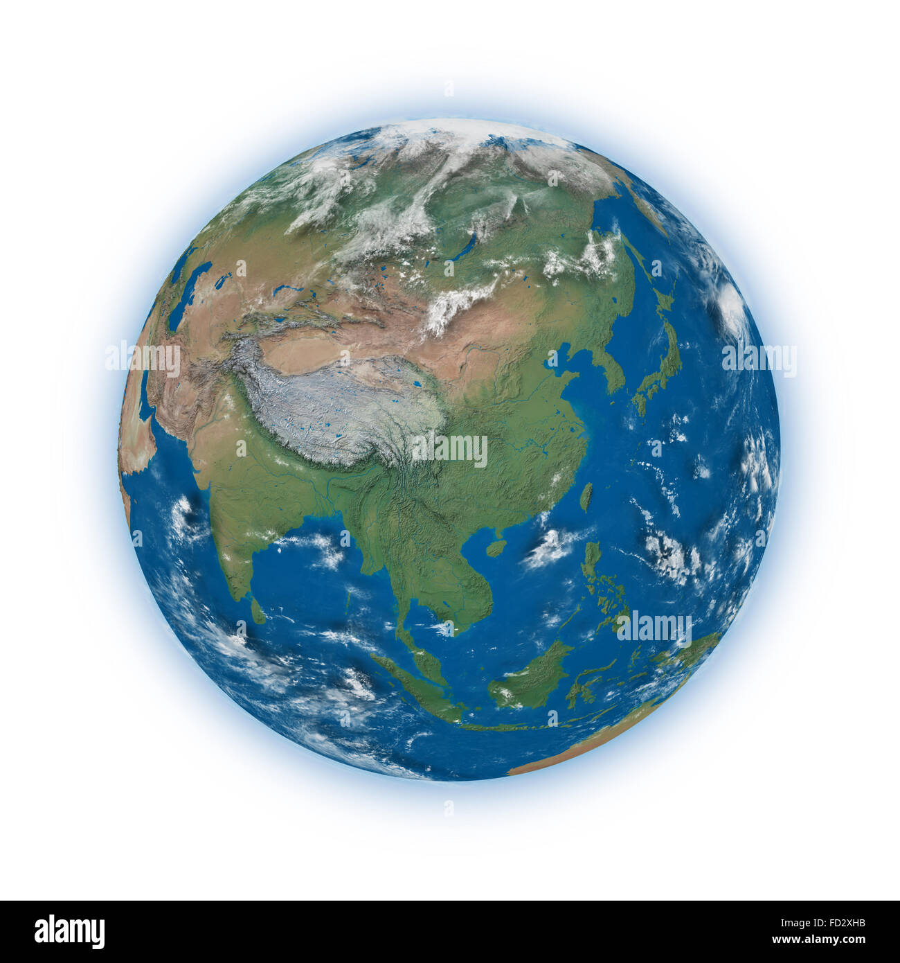 Southeast Asia on blue planet Earth isolated on white background ...