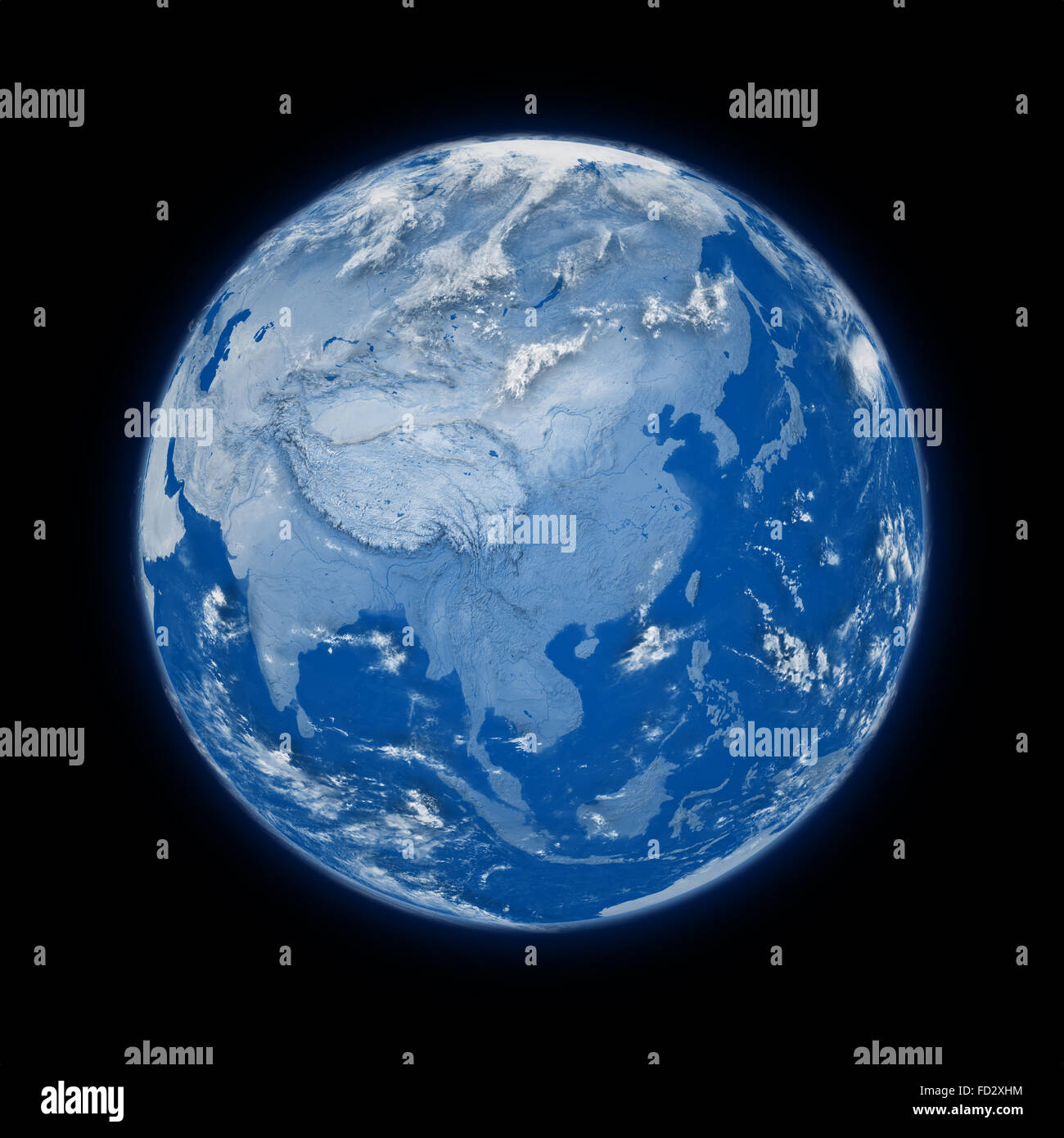 Southeast Asia on blue planet Earth isolated on black background ...