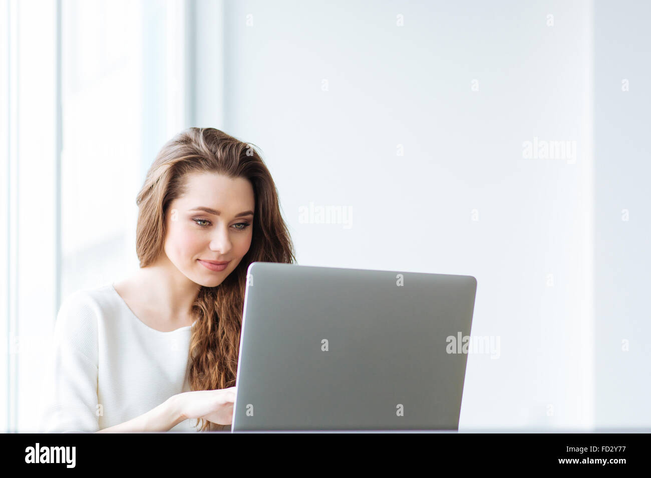 Happy attractive lady using laptop hi-res stock photography and images ...