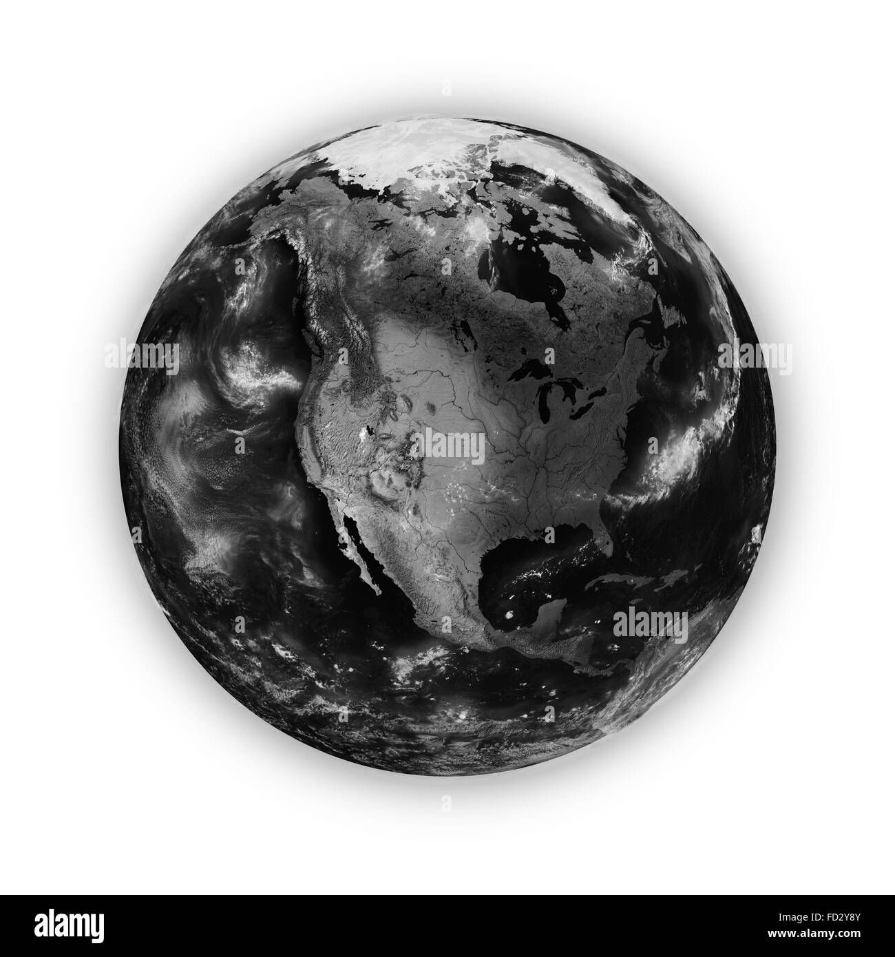 North America on dark planet Earth isolated on white background. Highly ...