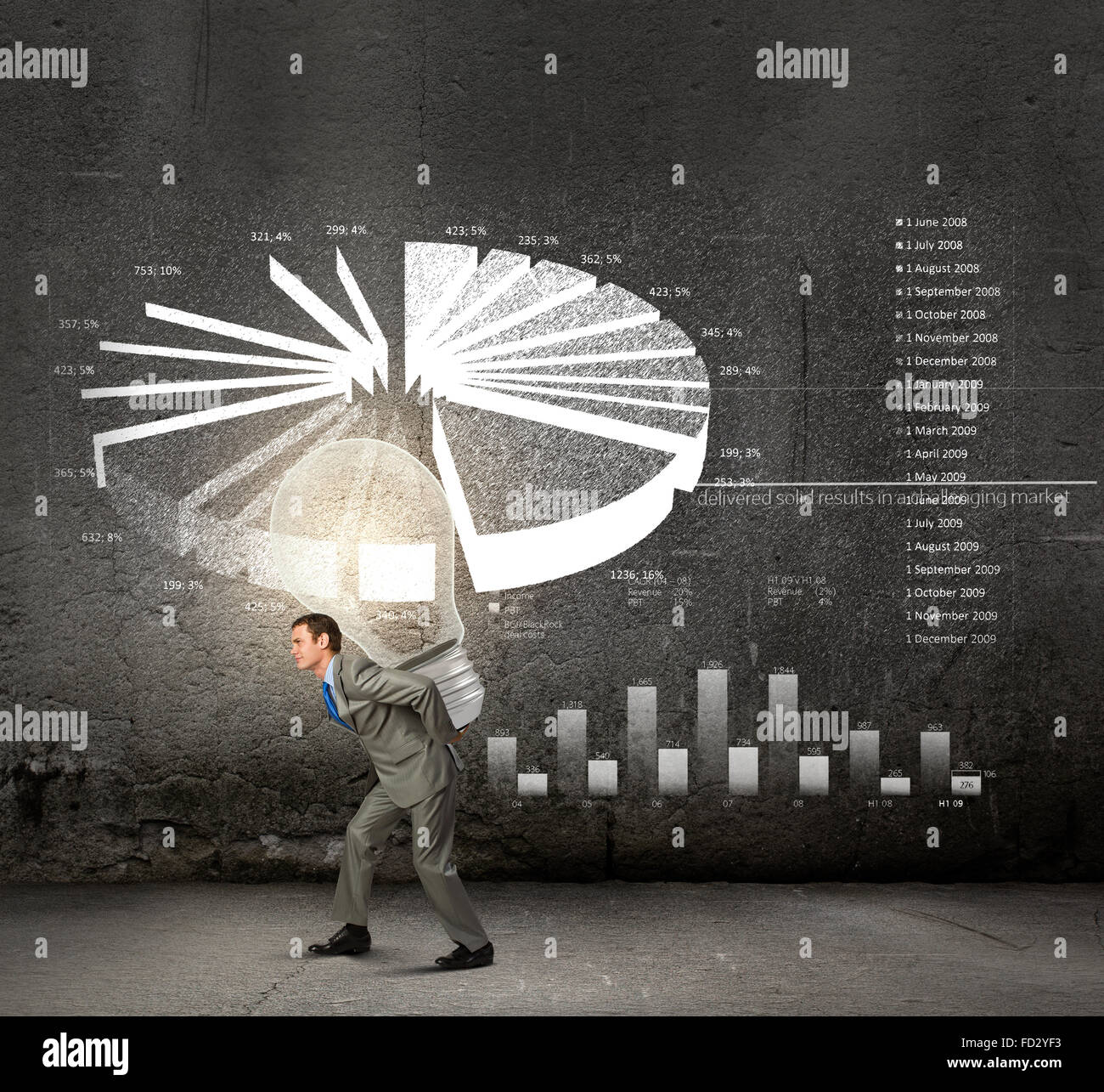 Young businessman carrying light bulb on back Stock Photo - Alamy